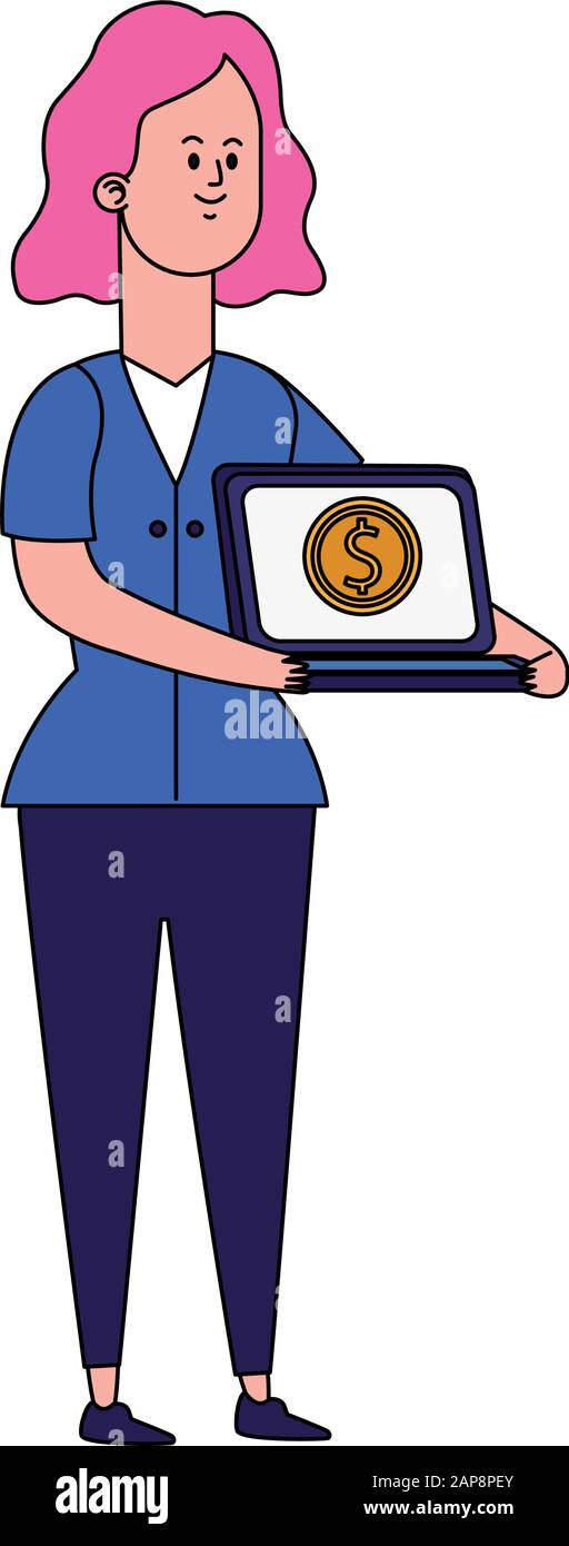 cartoon girl with laptop computer Stock Vector Image & Art - Alamy