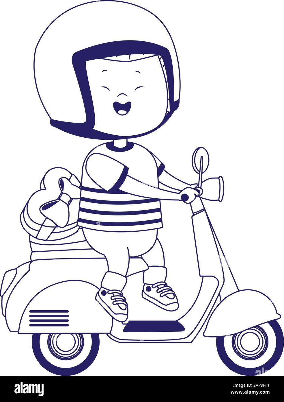 cartoon happy boy riding a classic motorcycle icon, flat design Stock ...