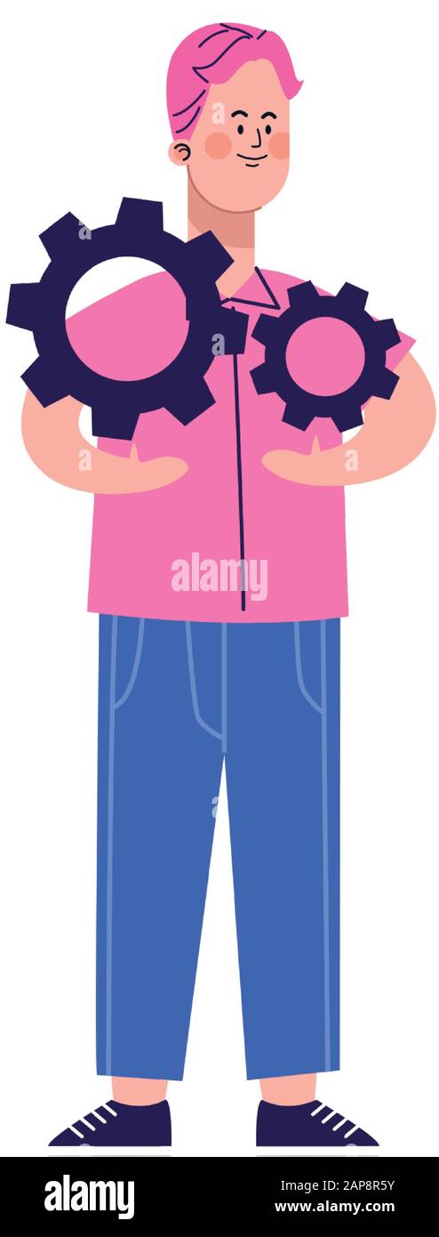 cartoon man with gear wheels Stock Vector Image & Art - Alamy