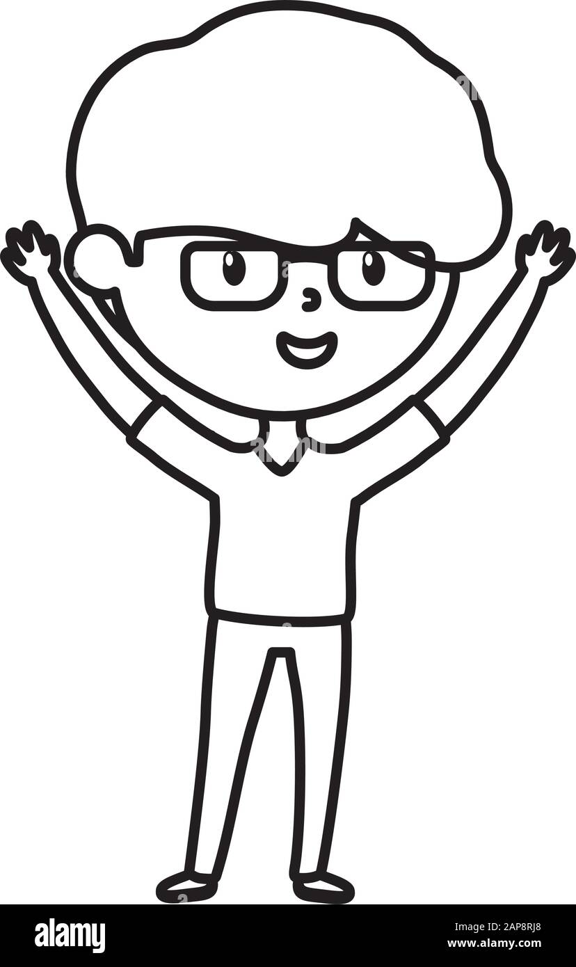 young man standing hands up celebration cartoon character vector ...