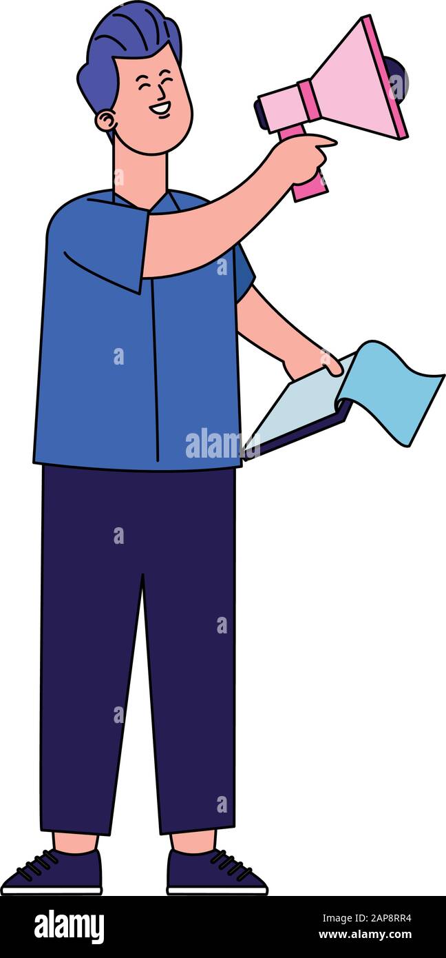 cartoon man with megaphone and clipboard Stock Vector Image & Art - Alamy