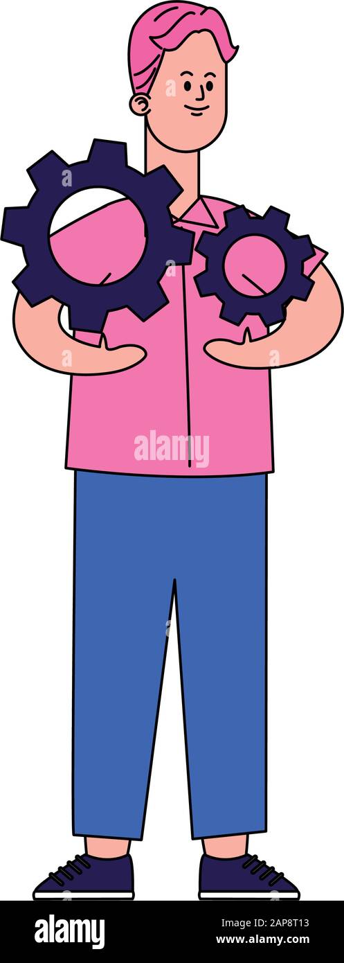 cartoon man with gear wheels, colorful design Stock Vector Image & Art ...