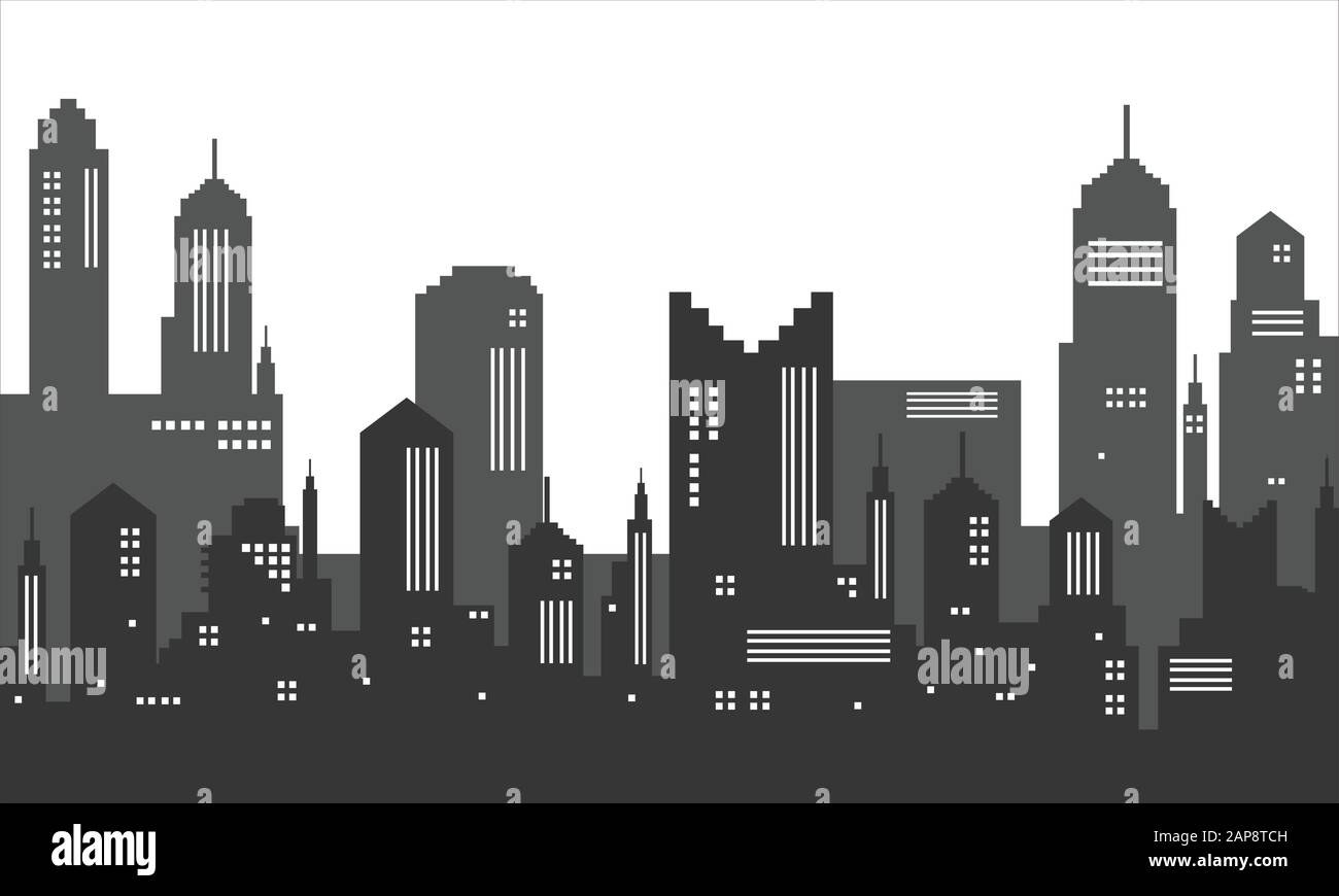 City silhouette black and white color with a shadow Stock Vector Image ...