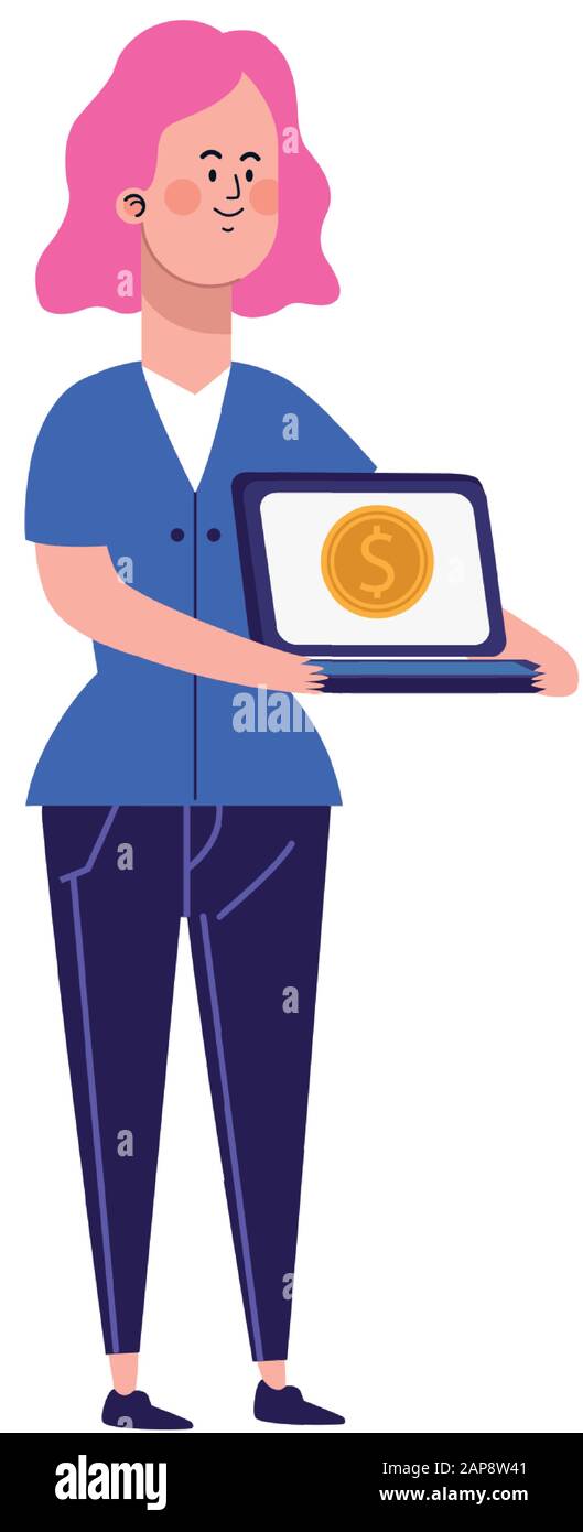 cartoon girl with laptop computer, colorful design Stock Vector Image ...