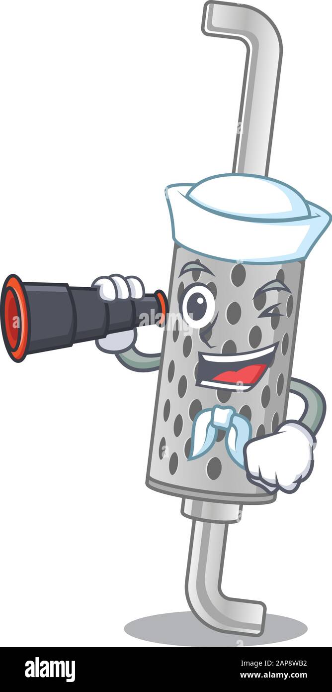 Exhaust pipe cartoon happy Sailor style with binocular Stock Vector ...