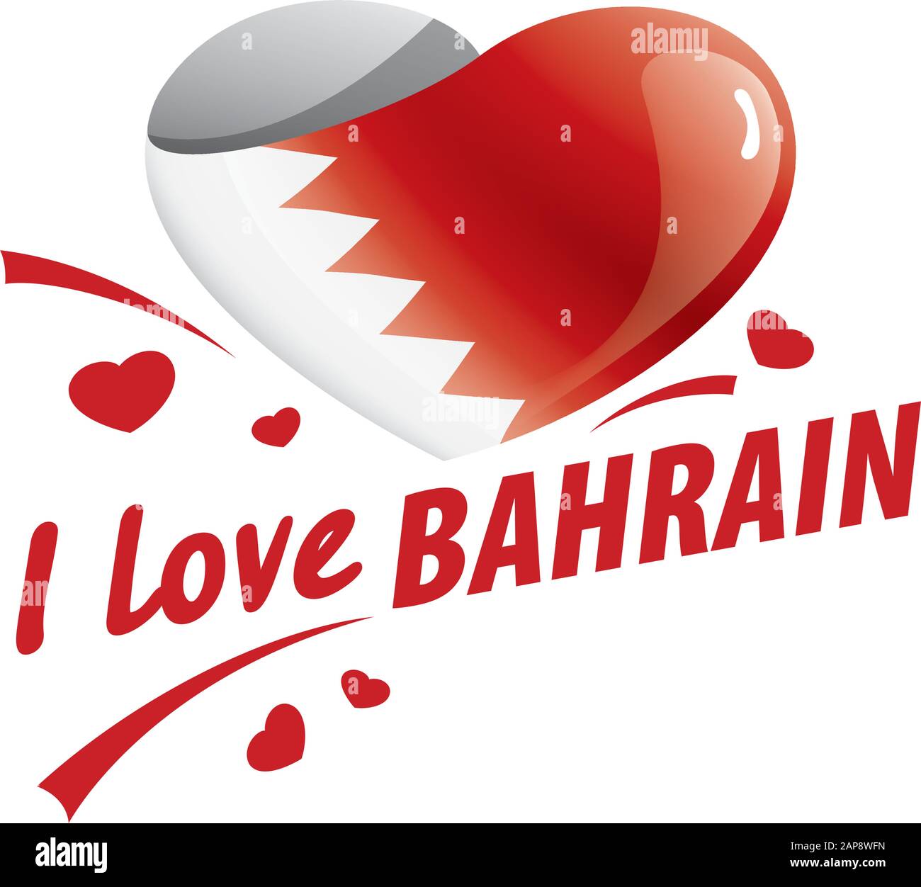 National flag of the Bahrain in the shape of a heart and the ...