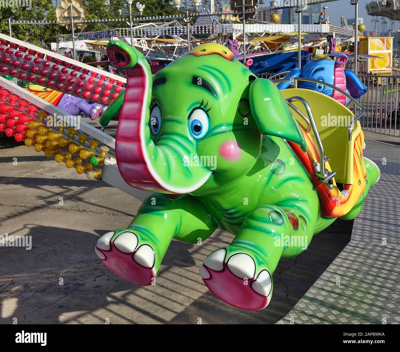 KAOHSIUNG, TAIWAN -- JANUARY 11, 2020: A children friendly carousel ...