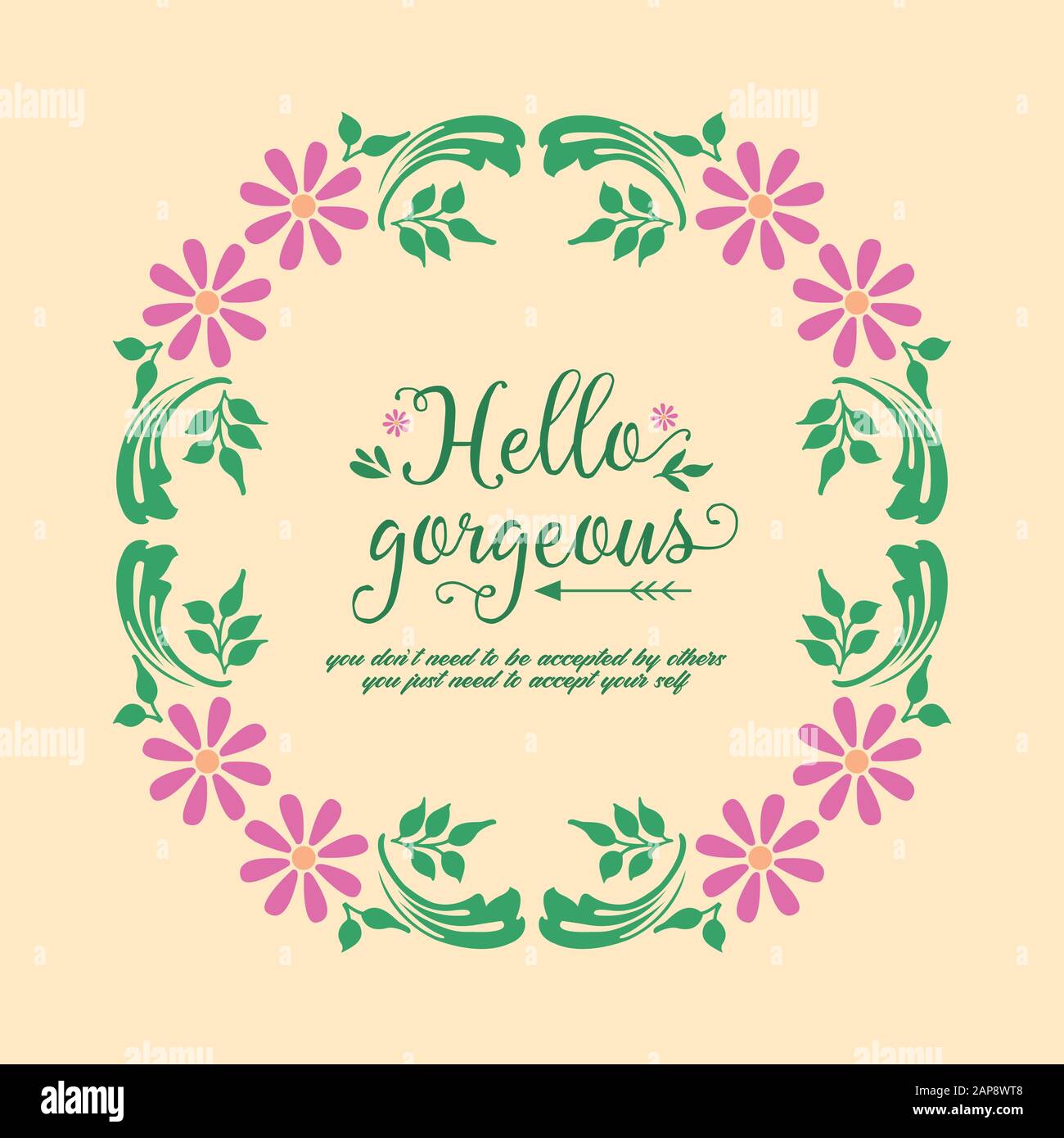 Modern pattern of leaf and pink flower frame, for elegant hello ...