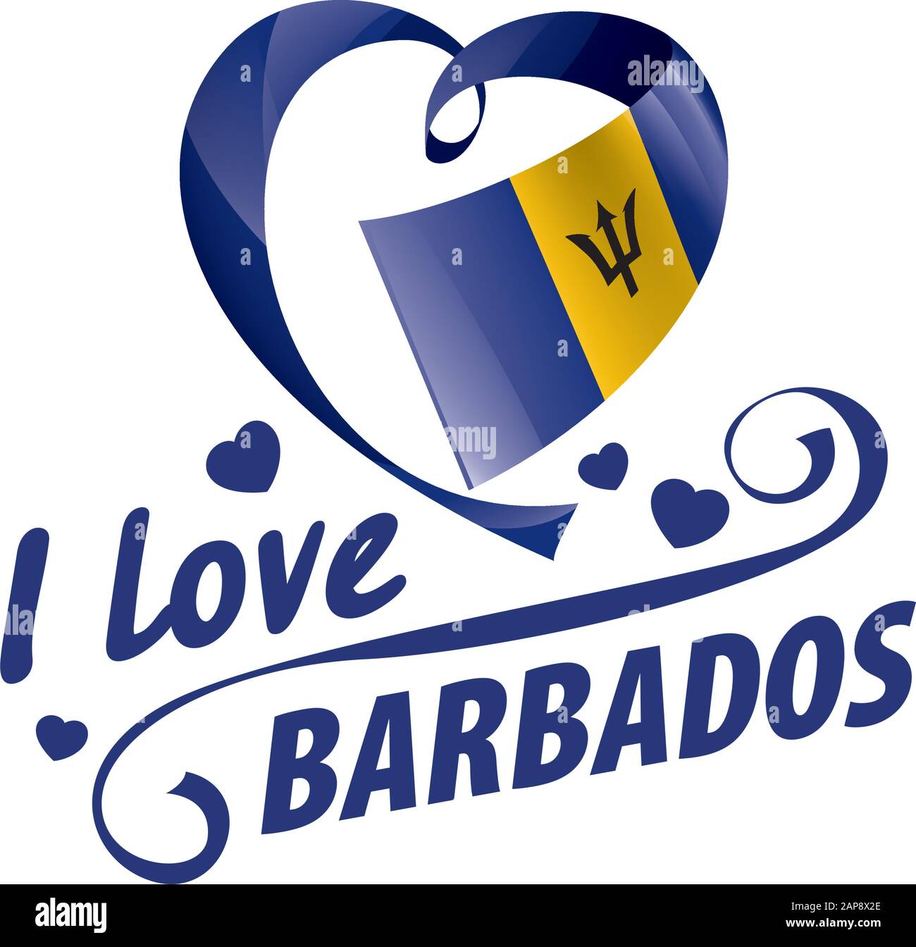 National flag of the Barbados in the shape of a heart and the ...