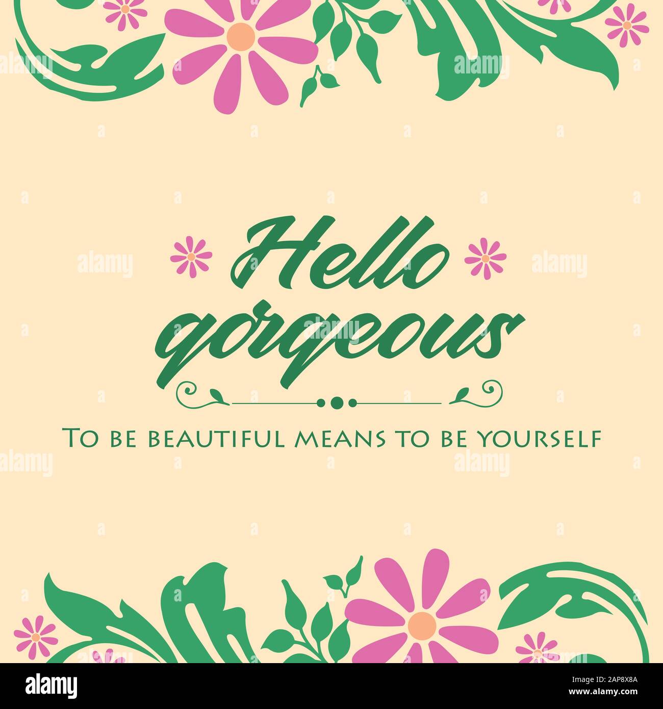 Modern pattern of leaf and pink flower frame, for elegant hello ...