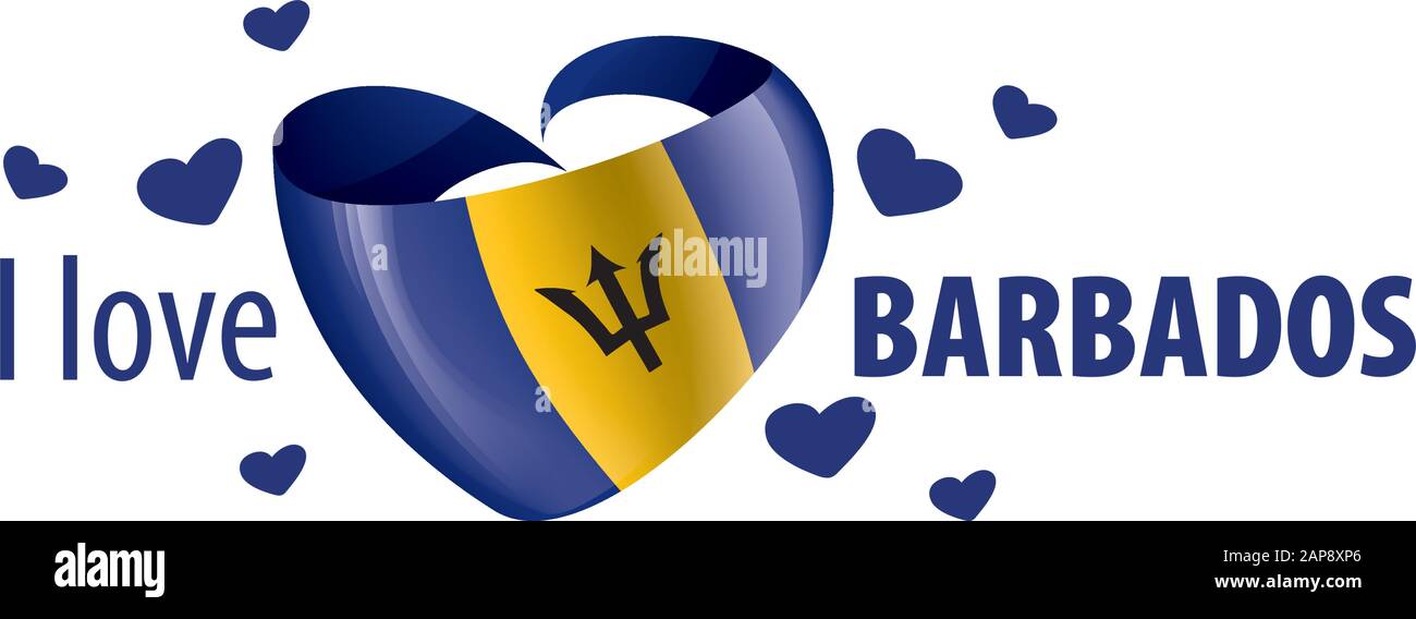 National flag of the Barbados in the shape of a heart and the ...