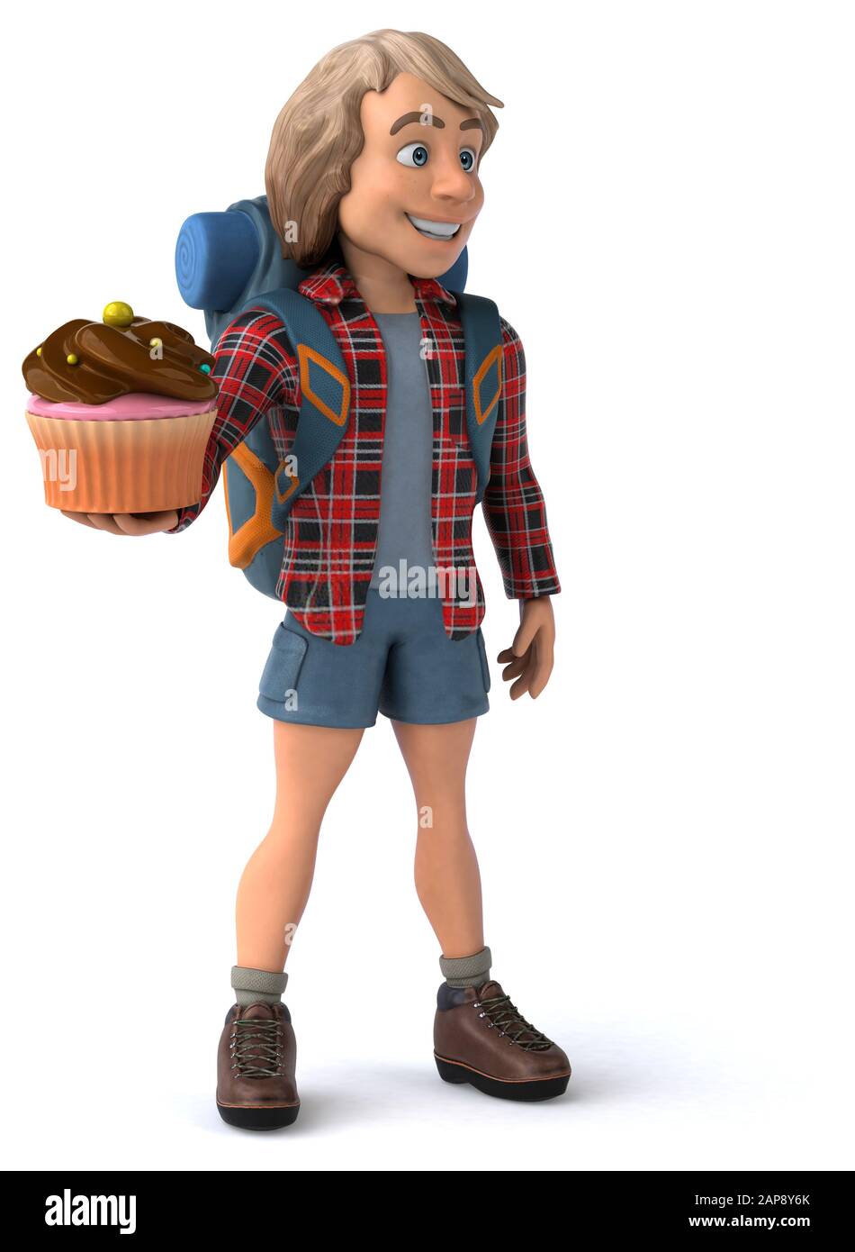 Fun backpacker cartoon guy Stock Photo - Alamy