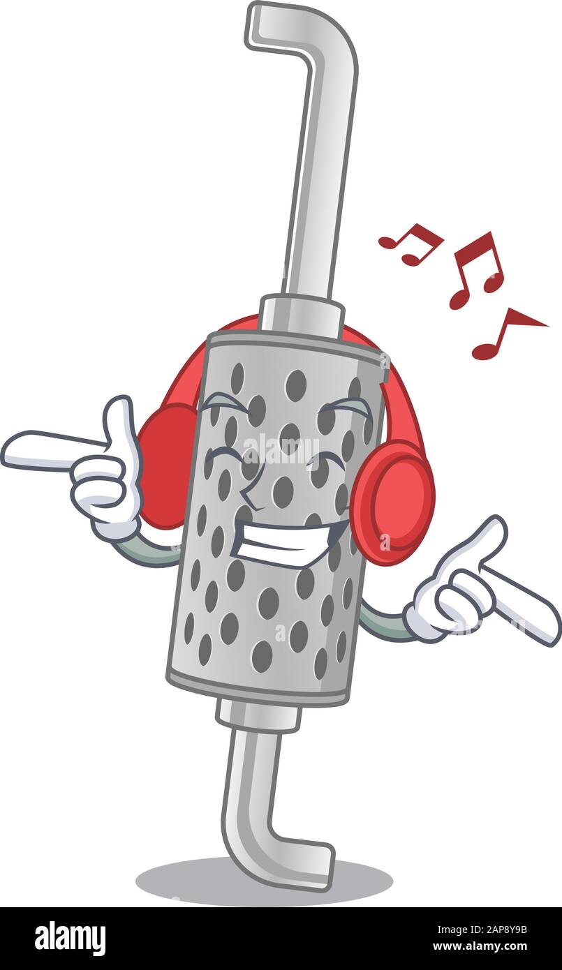 Listening music exhaust pipe mascot cartoon character design Stock ...