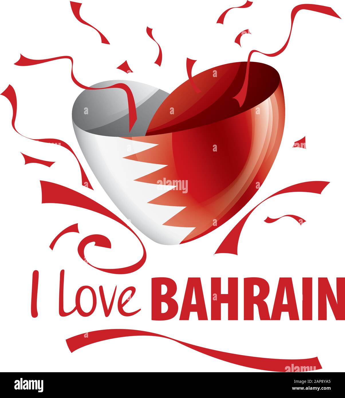 National flag of the Bahrain in the shape of a heart and the ...