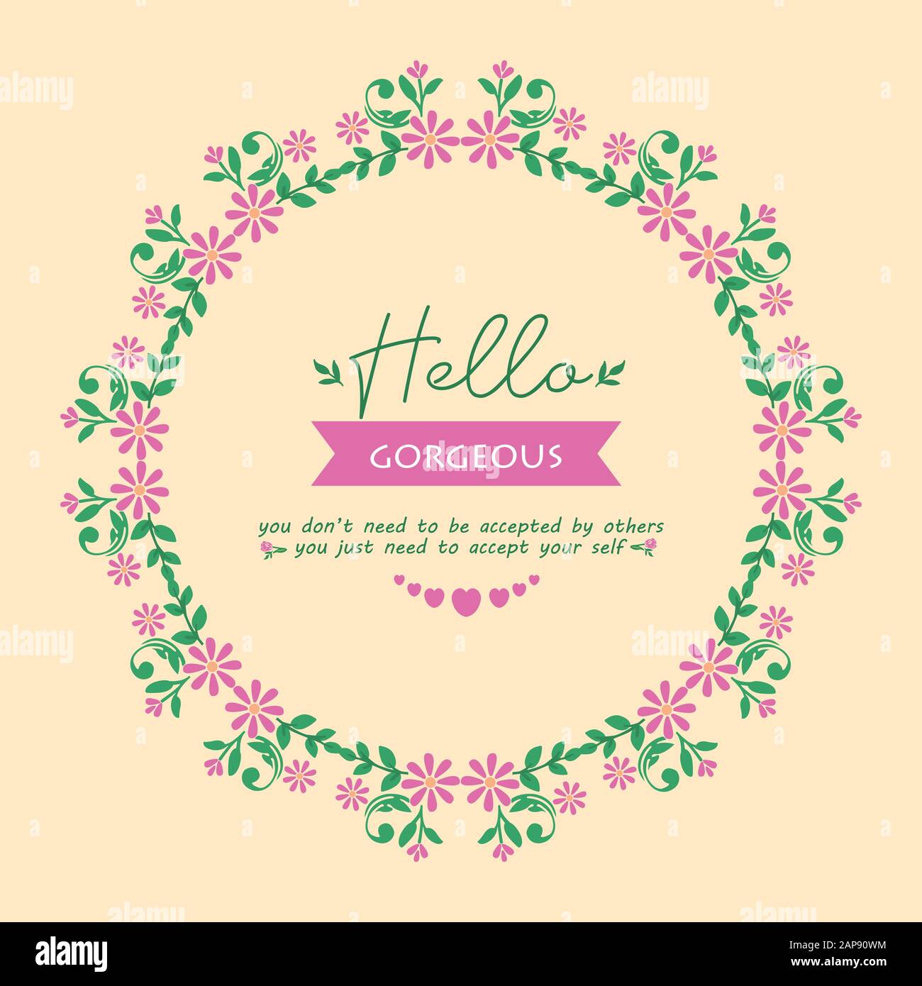 Greeting card design for hello gorgeous, with beautiful ornate leaf and ...
