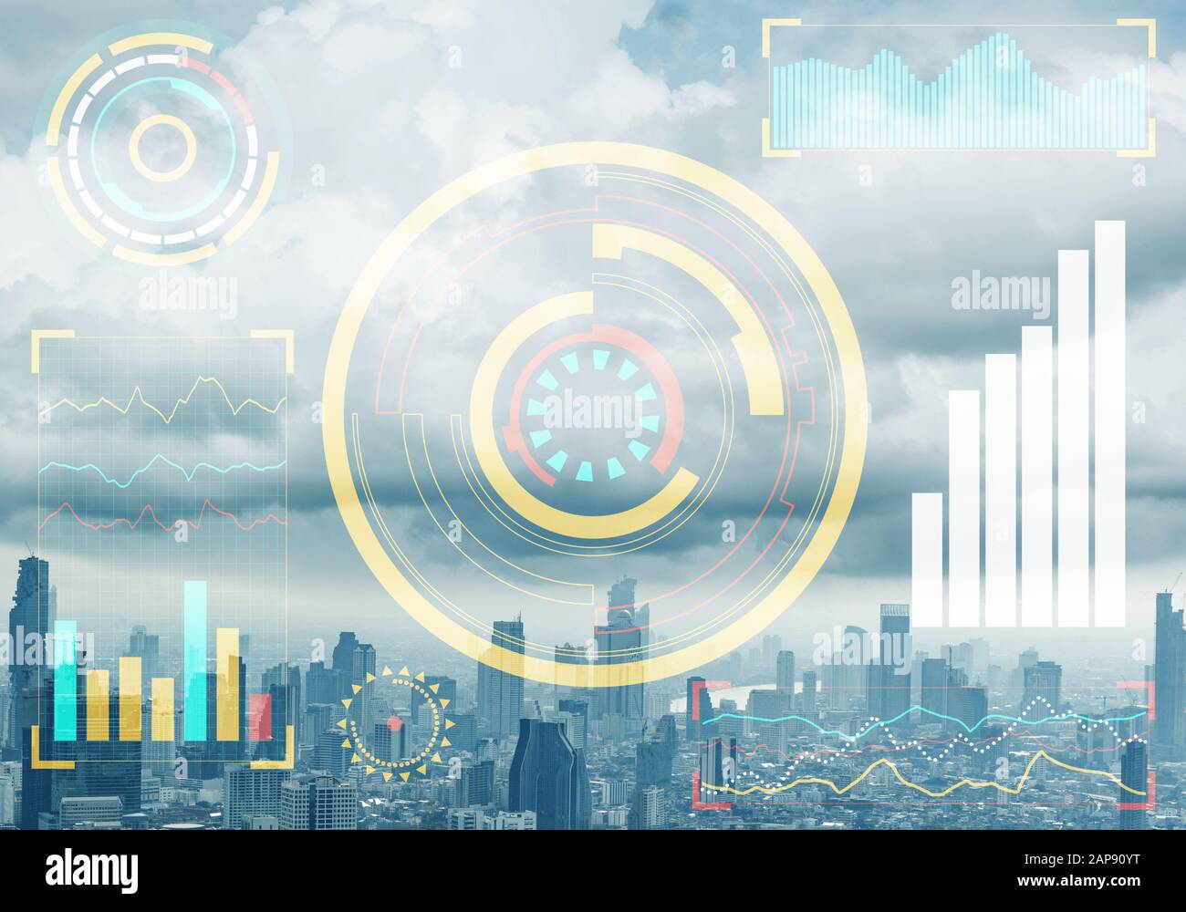 Stock market data on background of cityscape Stock Photo - Alamy