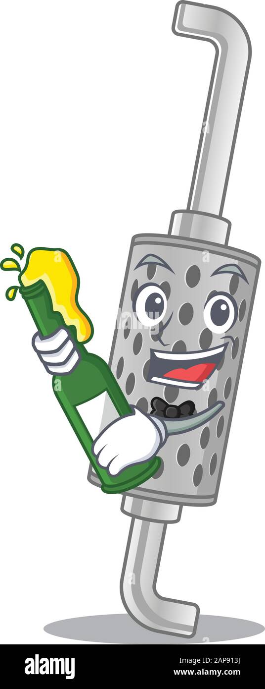 mascot cartoon design of exhaust pipe with bottle of beer Stock Vector ...