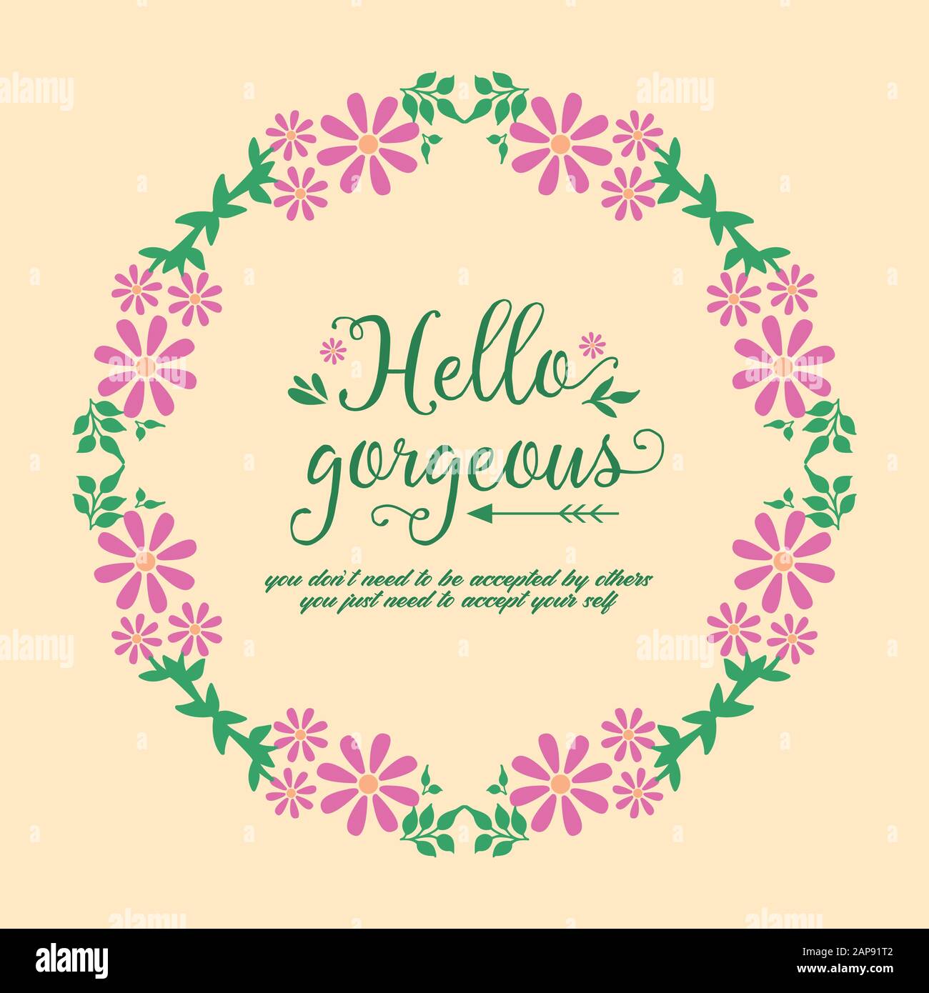 Unique of leaf and wreath frame, for hello gorgeous card design. Vector ...