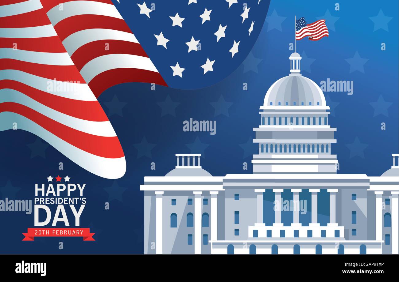 happy presidents day poster with usa capitol building and flag Stock ...