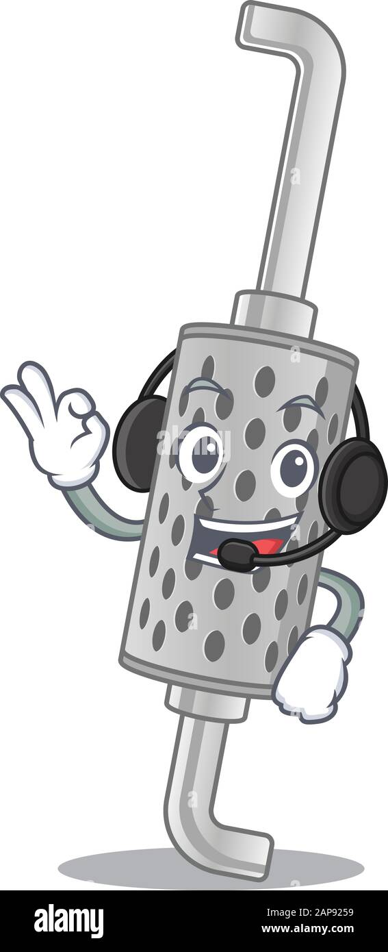 Smiley exhaust pipe cartoon character design wearing headphone Stock ...