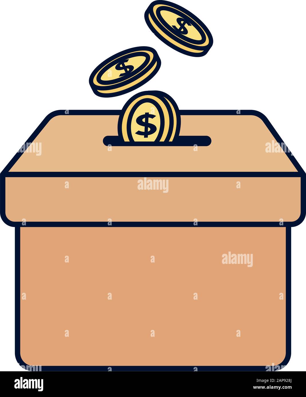 falling coins in cardboard box charity and donation vector illustration ...