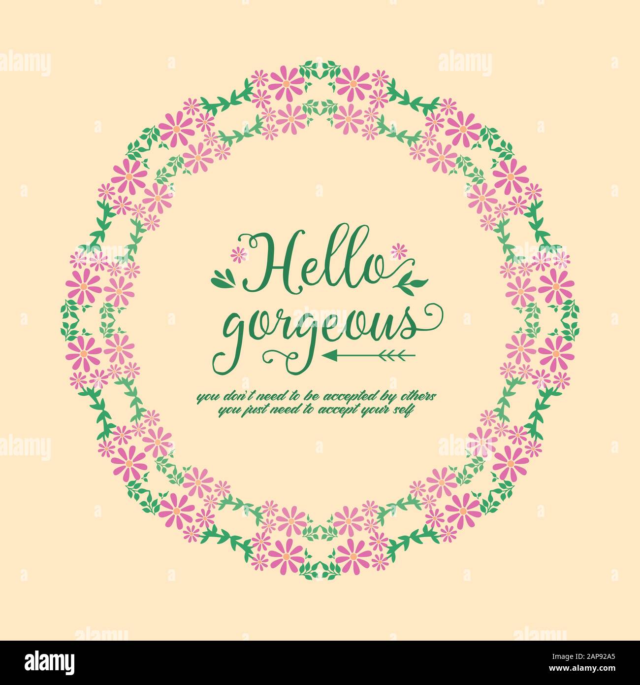 Greeting card design for hello gorgeous, with beautiful ornate leaf and ...