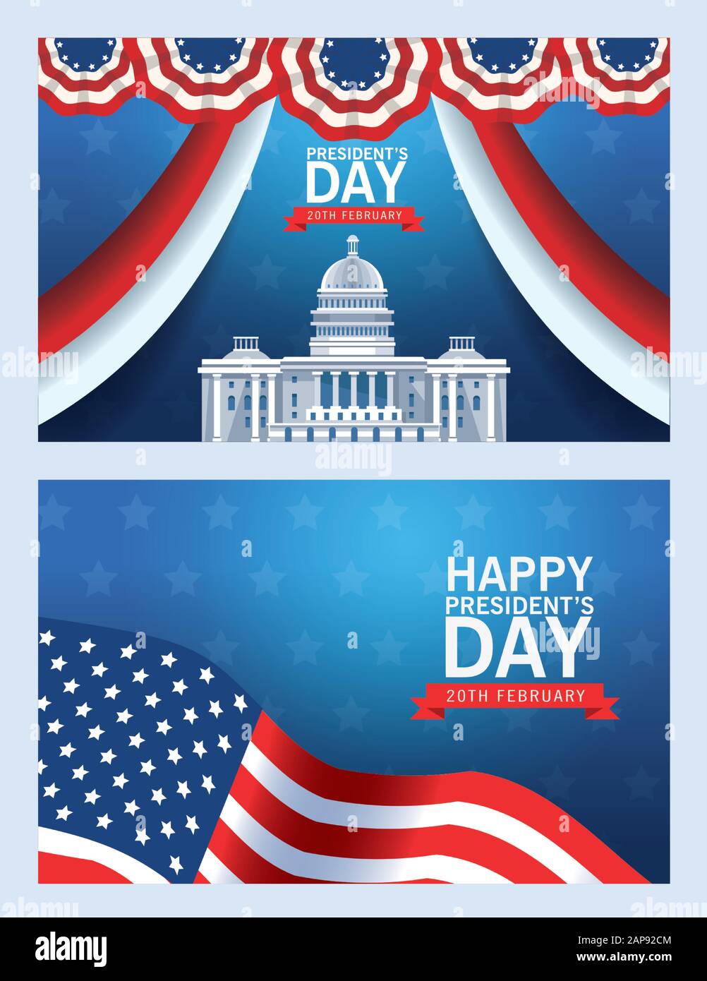 happy presidents day poster with usa capitol building and flag Stock ...