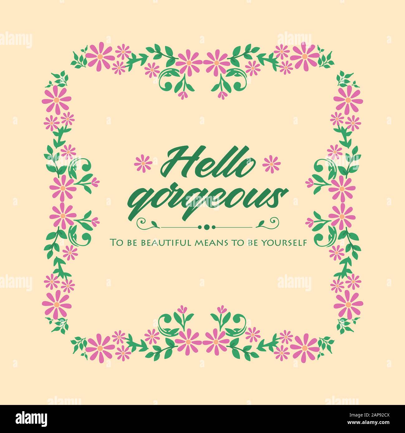 Greeting card design for hello gorgeous, with beautiful ornate leaf and ...
