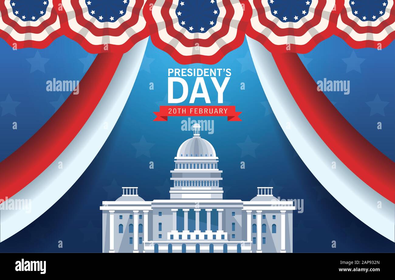 happy presidents day poster with usa capitol building and flag Stock ...
