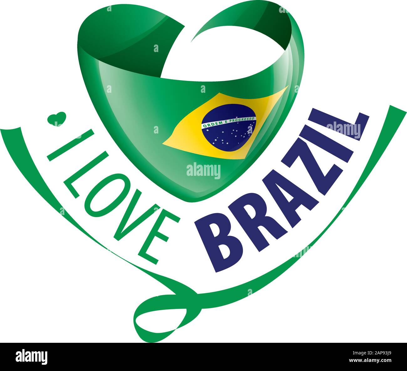 National flag of the Brazil in the shape of a heart and the inscription ...