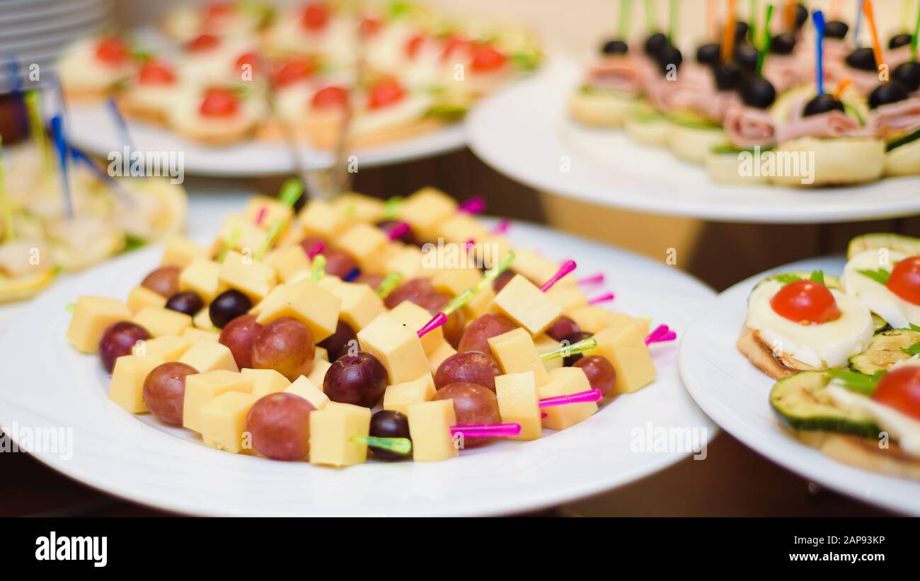 food buffet in restaurant, snack at the conference, catering Stock ...