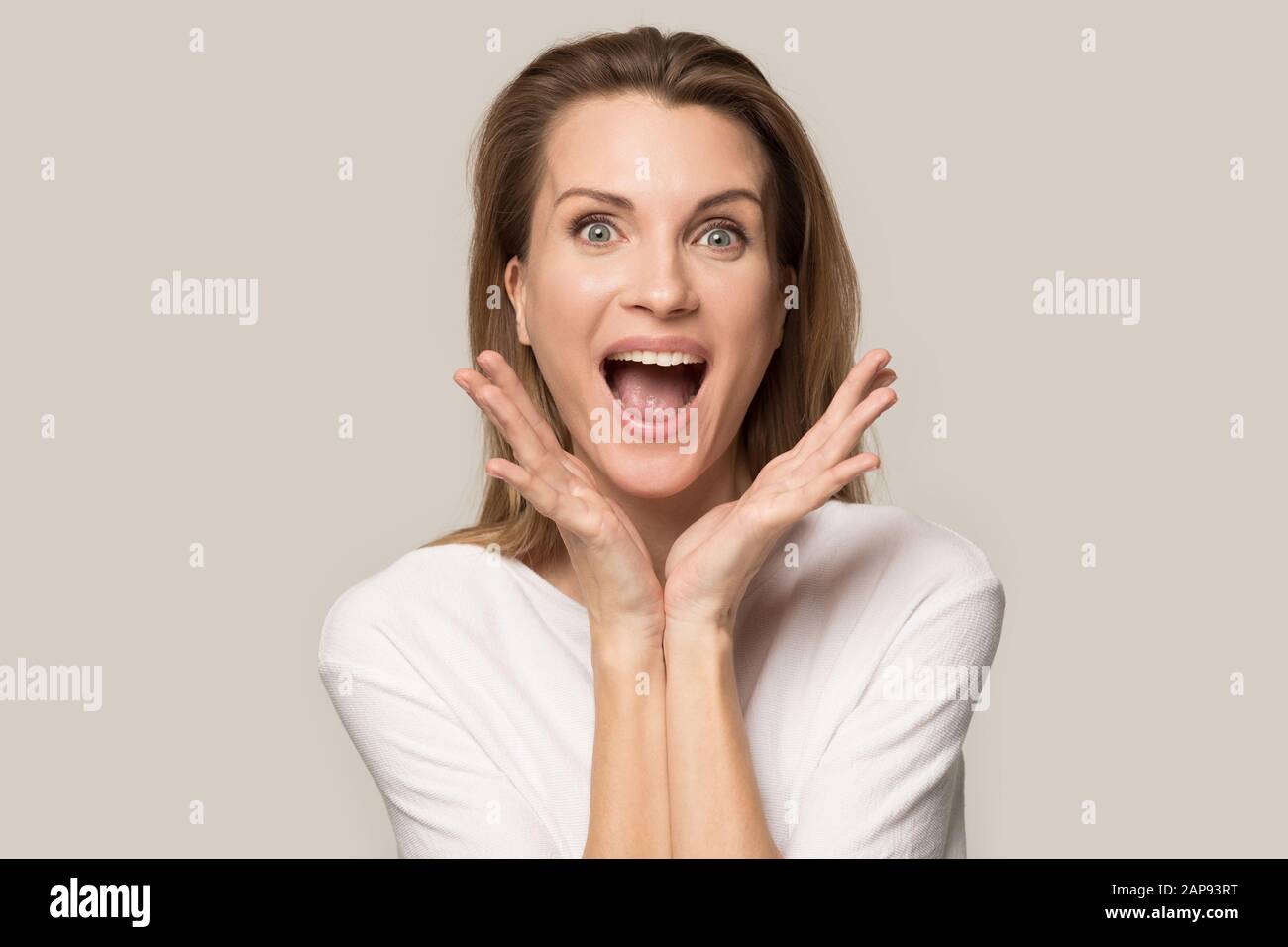 Excited young woman feel overjoyed scream with happiness Stock Photo ...