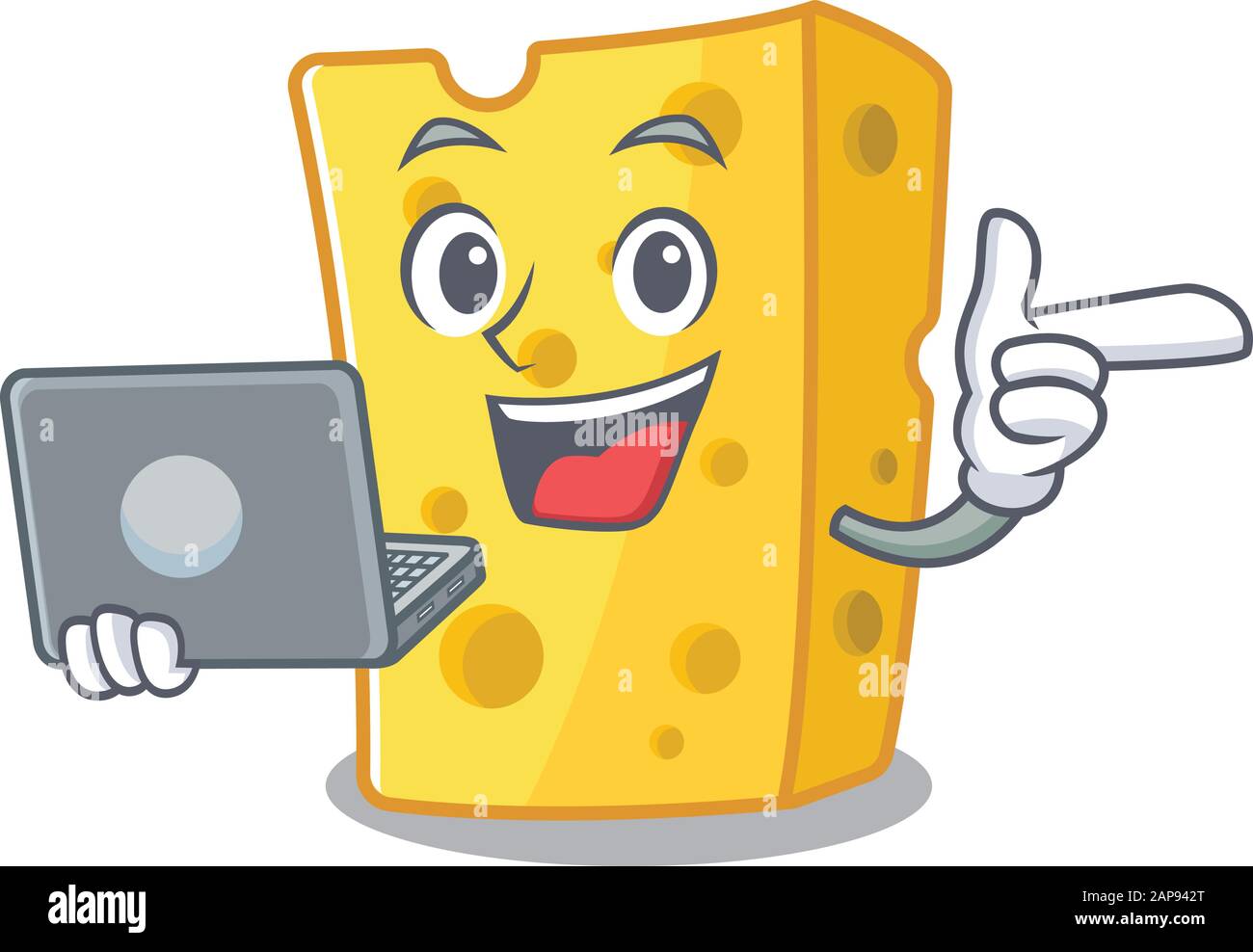 Smart character of emmental cheese working with laptop Stock Vector ...