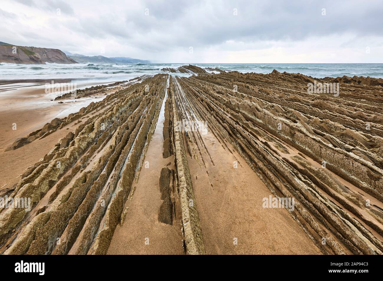 Flysch dramatic rock coastline formation basque country in Zumaia ...
