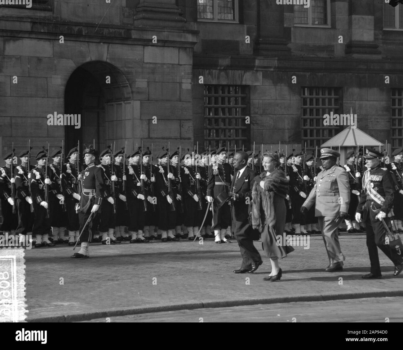 Visit President Tubman of Liberia. Inspection honorary guard for Palace ...