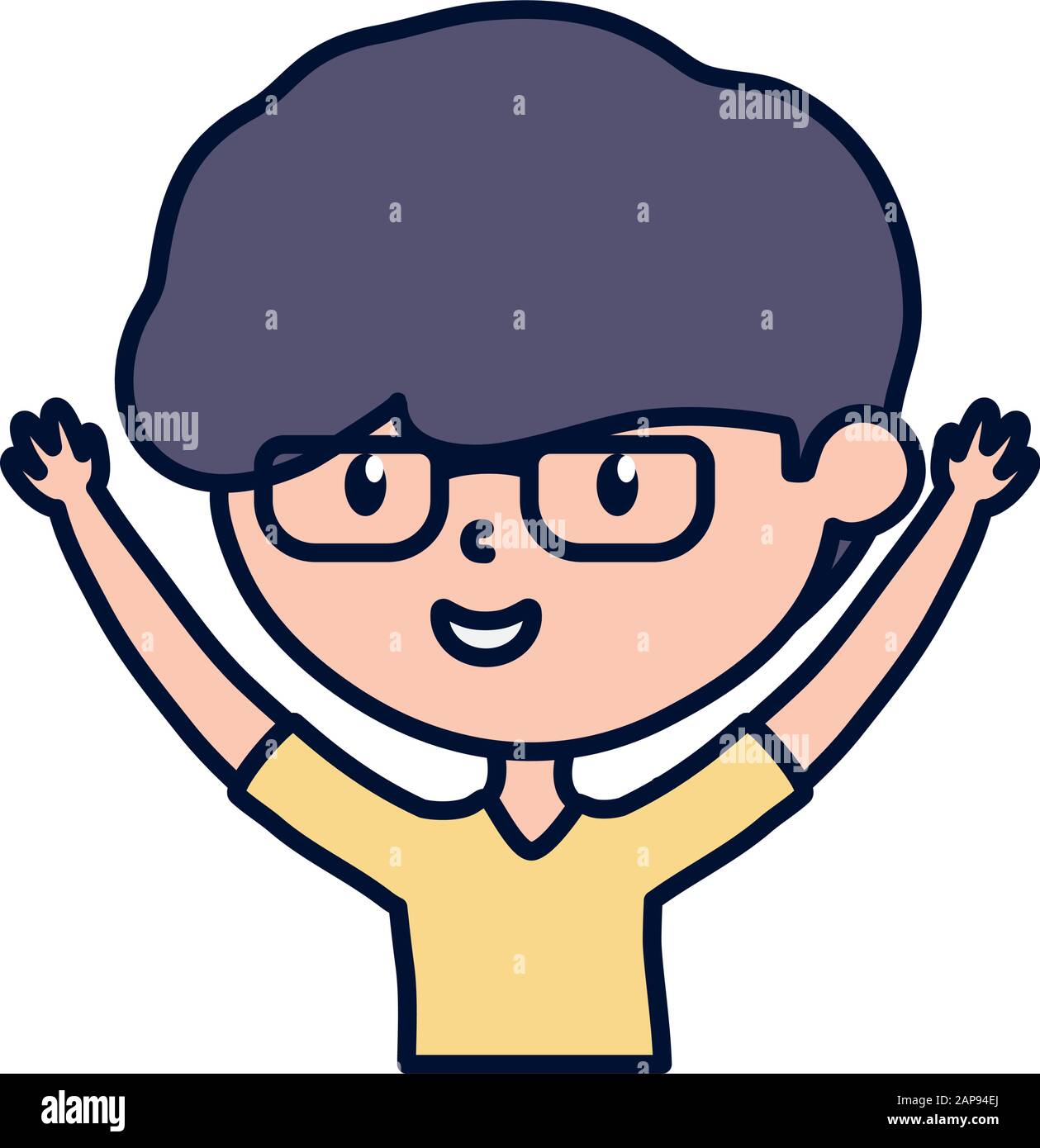 young guy hands up celebration cartoon character vector illustration ...