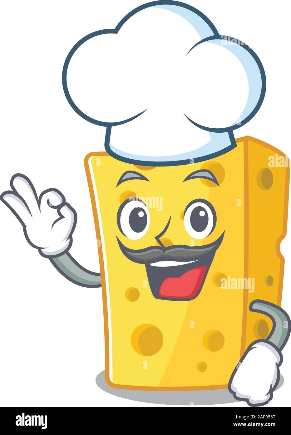 Emmental cheese cartoon character wearing costume of chef and white hat ...
