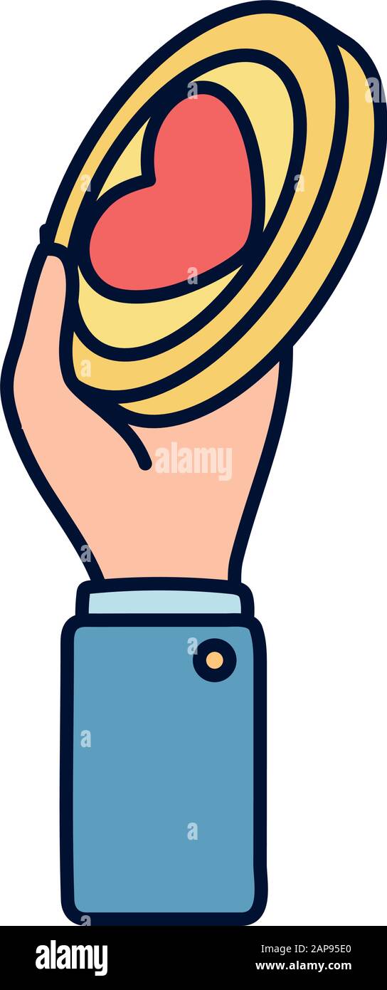 raised hand holding coin heart charity and donation vector illustration ...