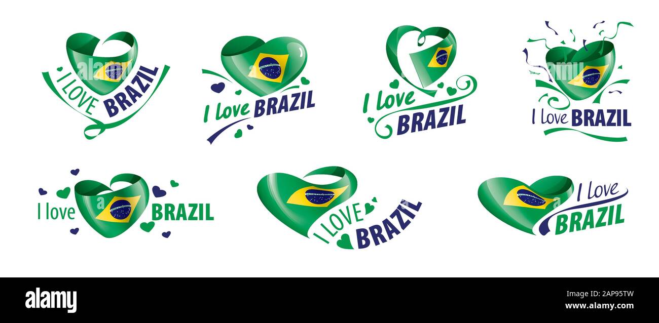 National flag of the Brazil in the shape of a heart and the inscription ...