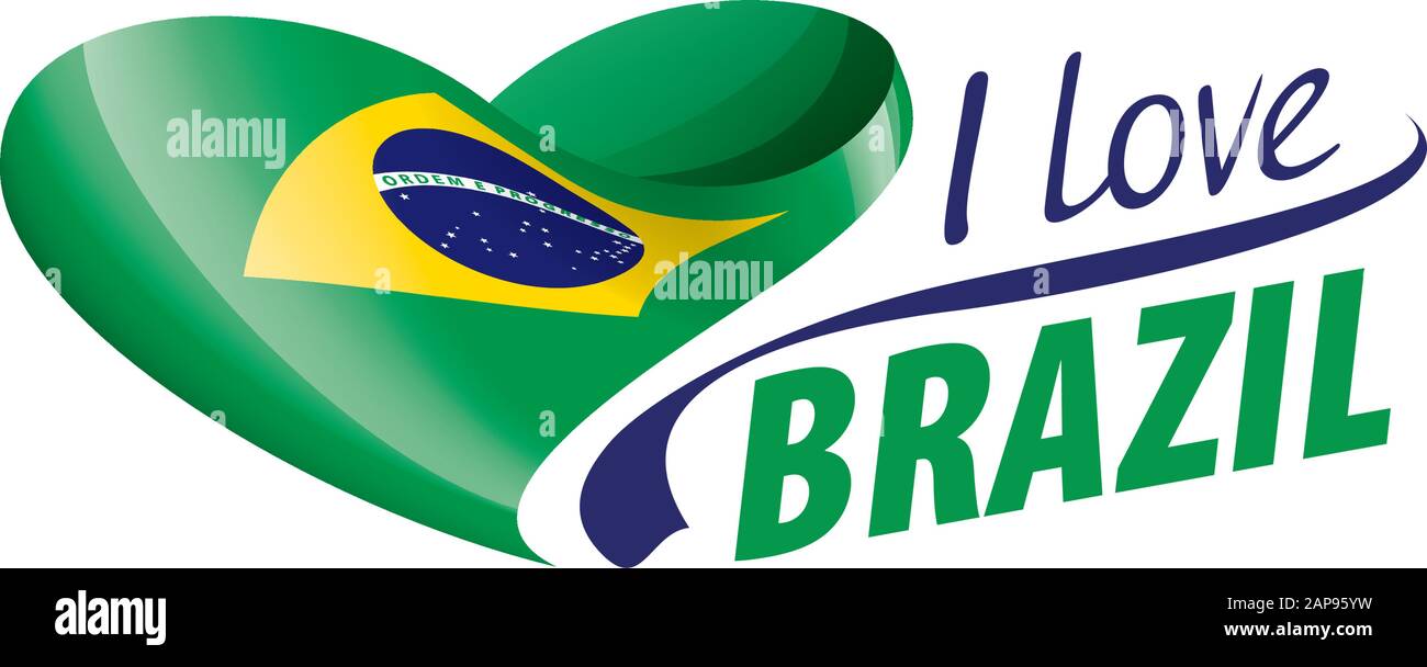 National flag of the Brazil in the shape of a heart and the inscription ...
