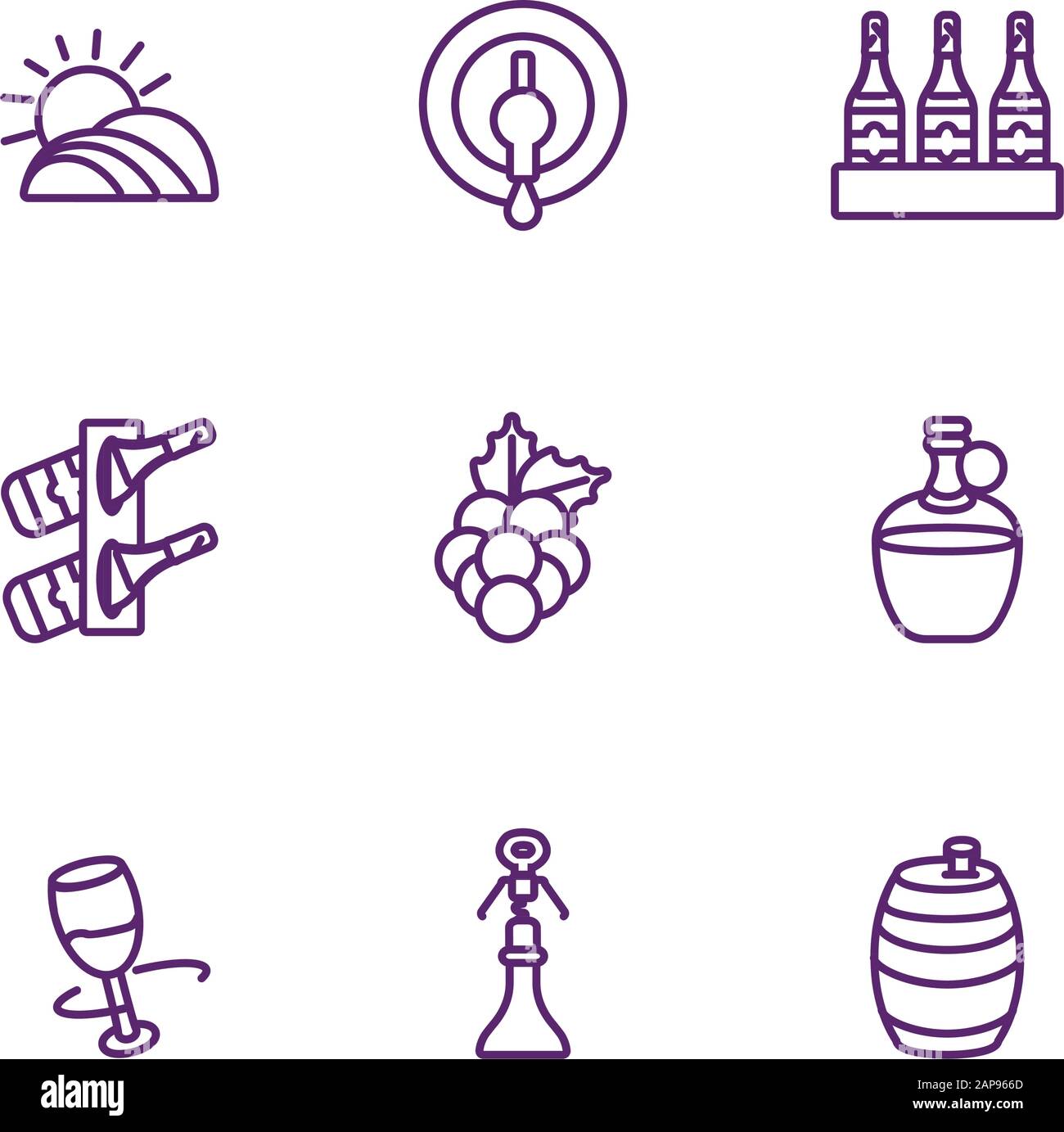 Wine icon set design of Winery alcohol drink beverage restaurant ...