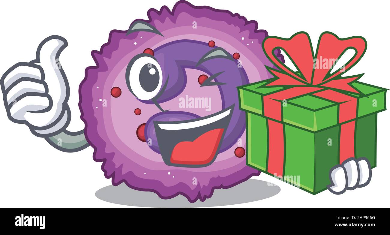 Smiley eosinophil cell character with gift box Stock Vector Image & Art ...