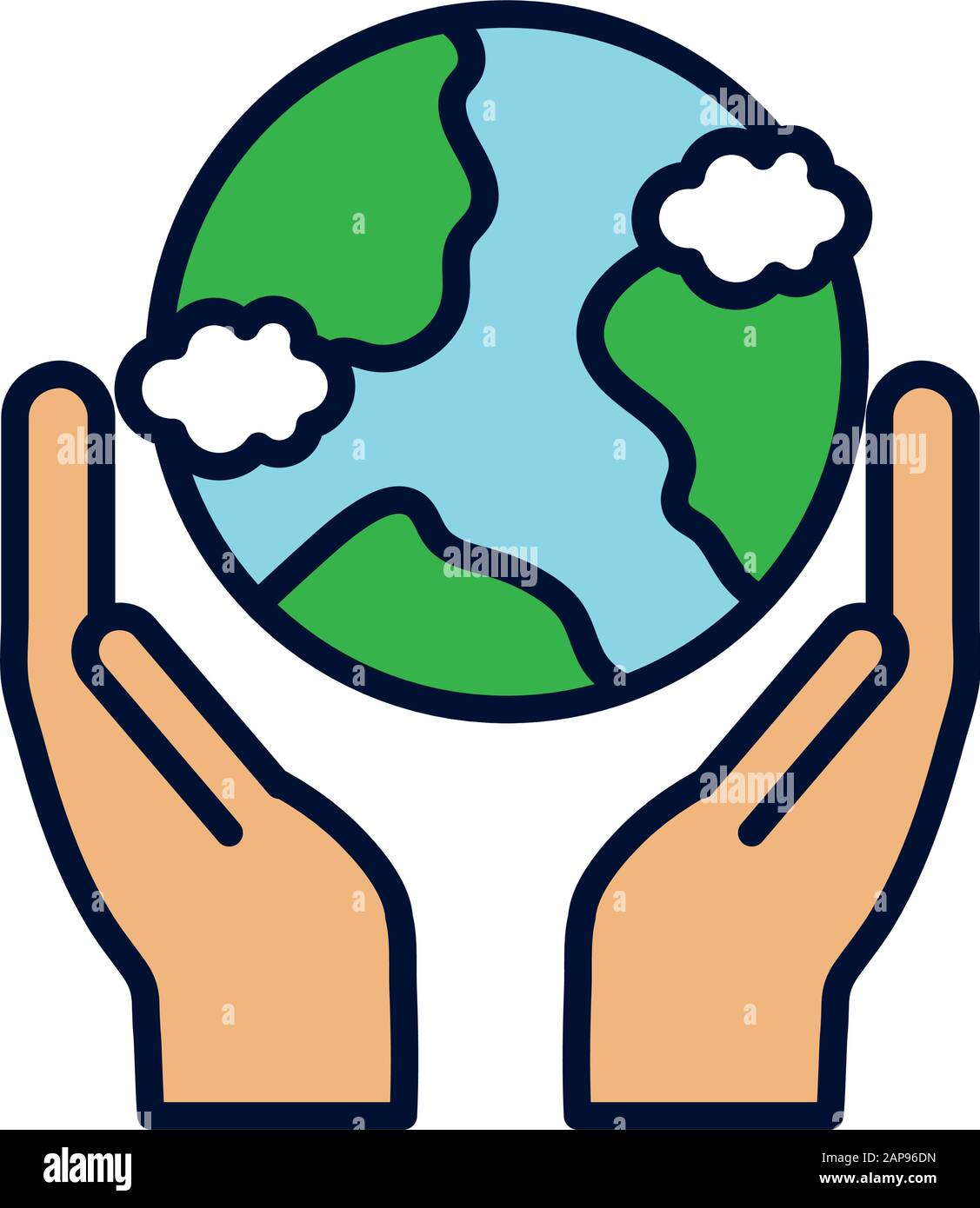 hands with world saving ecology environment icon vector illustration ...