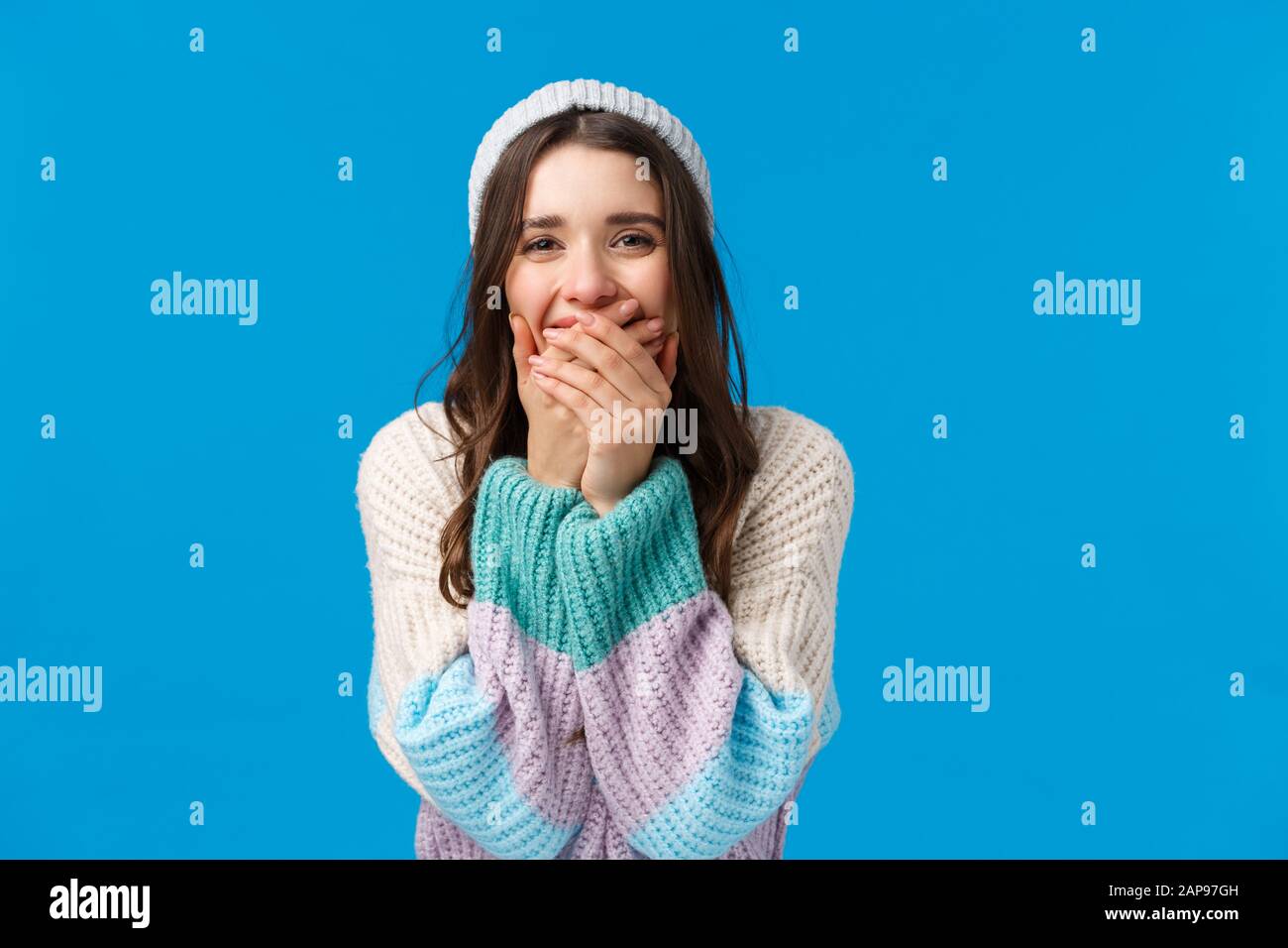 Emotions, new year, winter holidays concept. Cheerful charismatic ...