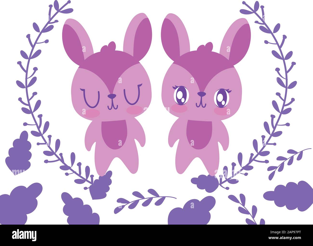 Cute rabbits cartoons and leaves wreath design, Animal zoo life nature ...