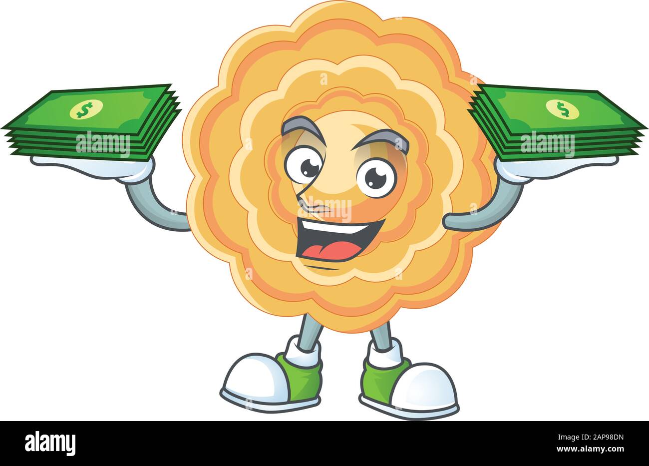 happy rich chinese mooncake character with money on hands Stock Vector ...