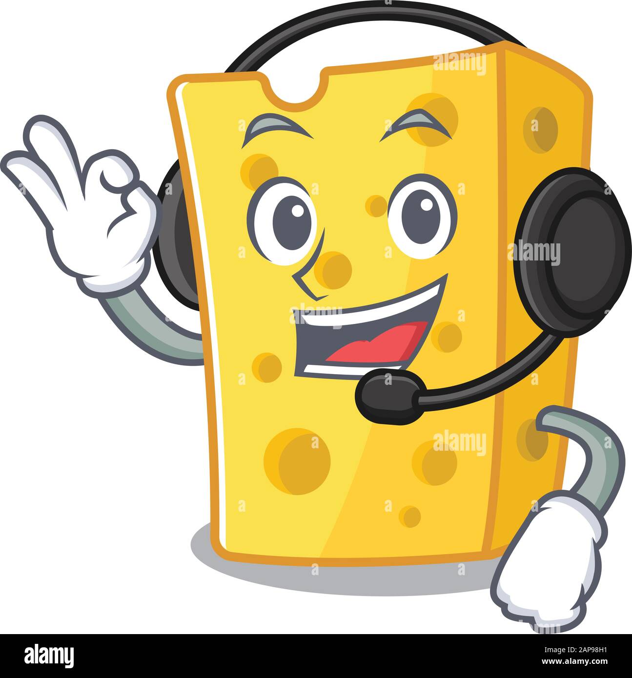 Smiley emmental cheese cartoon character design wearing headphone Stock ...