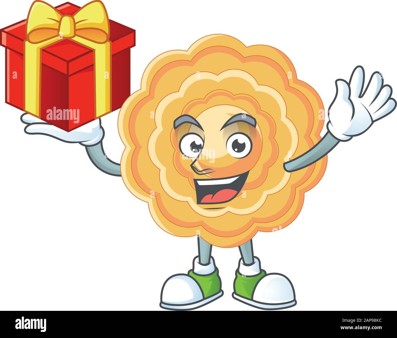 Happy face chinese mooncake cartoon character having a box of gift ...