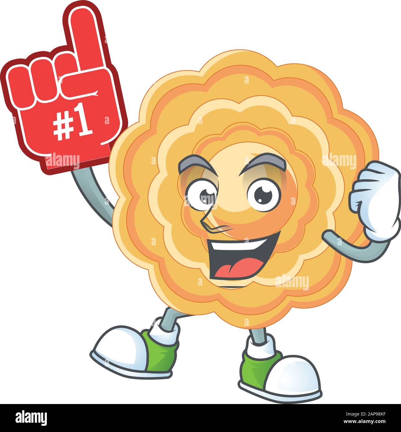 Chinese mooncake mascot cartoon style holding a Foam finger Stock ...