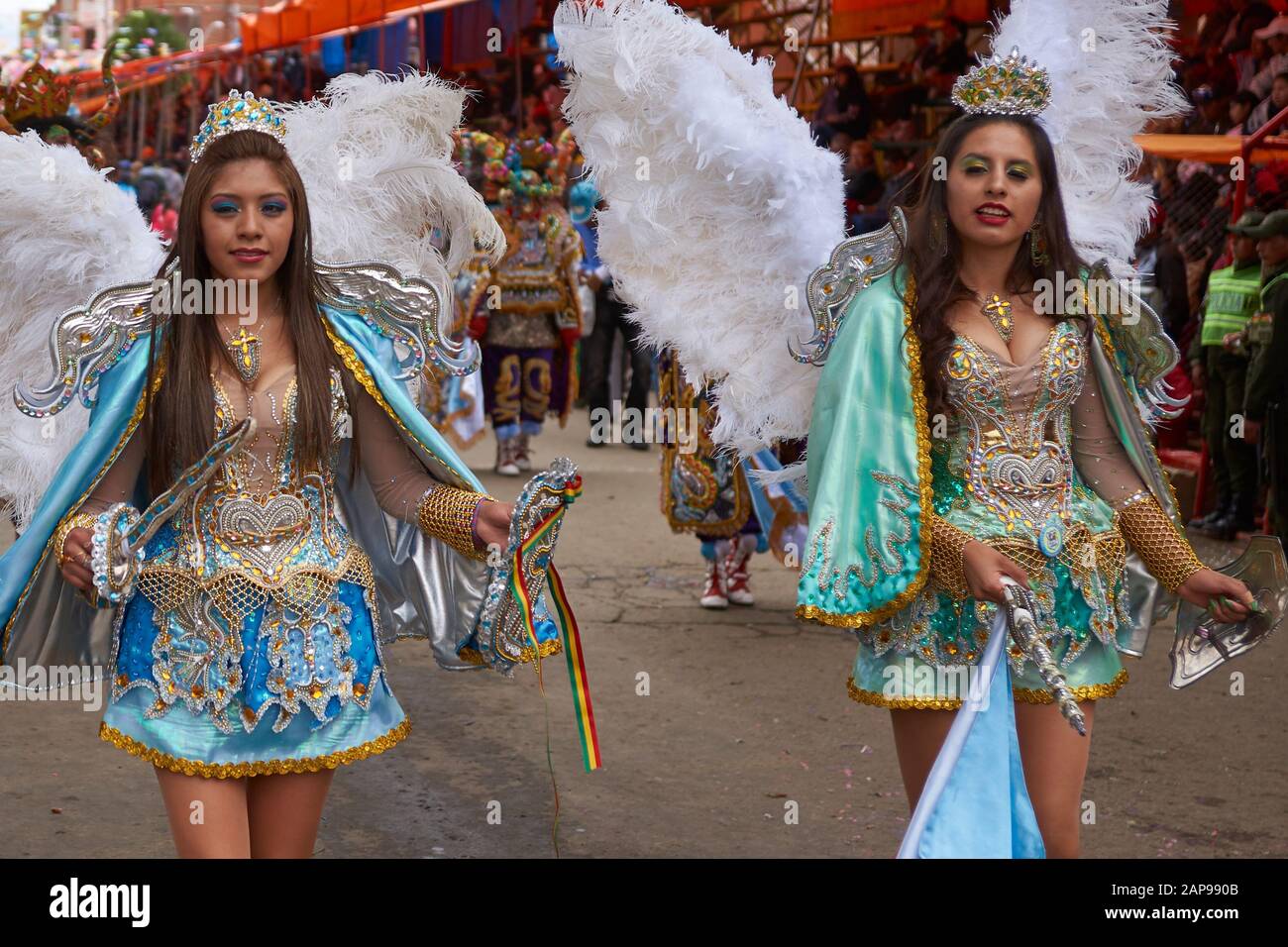 Diablada dancers in ornate costumes parade through the mining city of ...